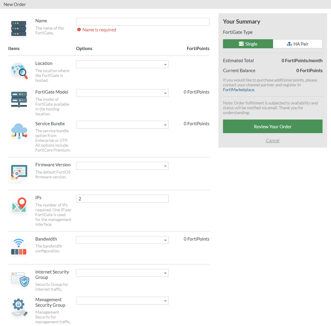 Creating a new order | FortiGate-as-a-Service 24.4.0 | Fortinet ...