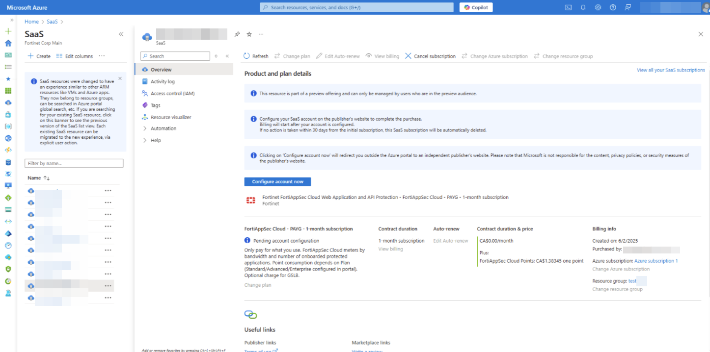Subscribing on Azure Marketplace | FortiAppSec Cloud | Fortinet Document Library