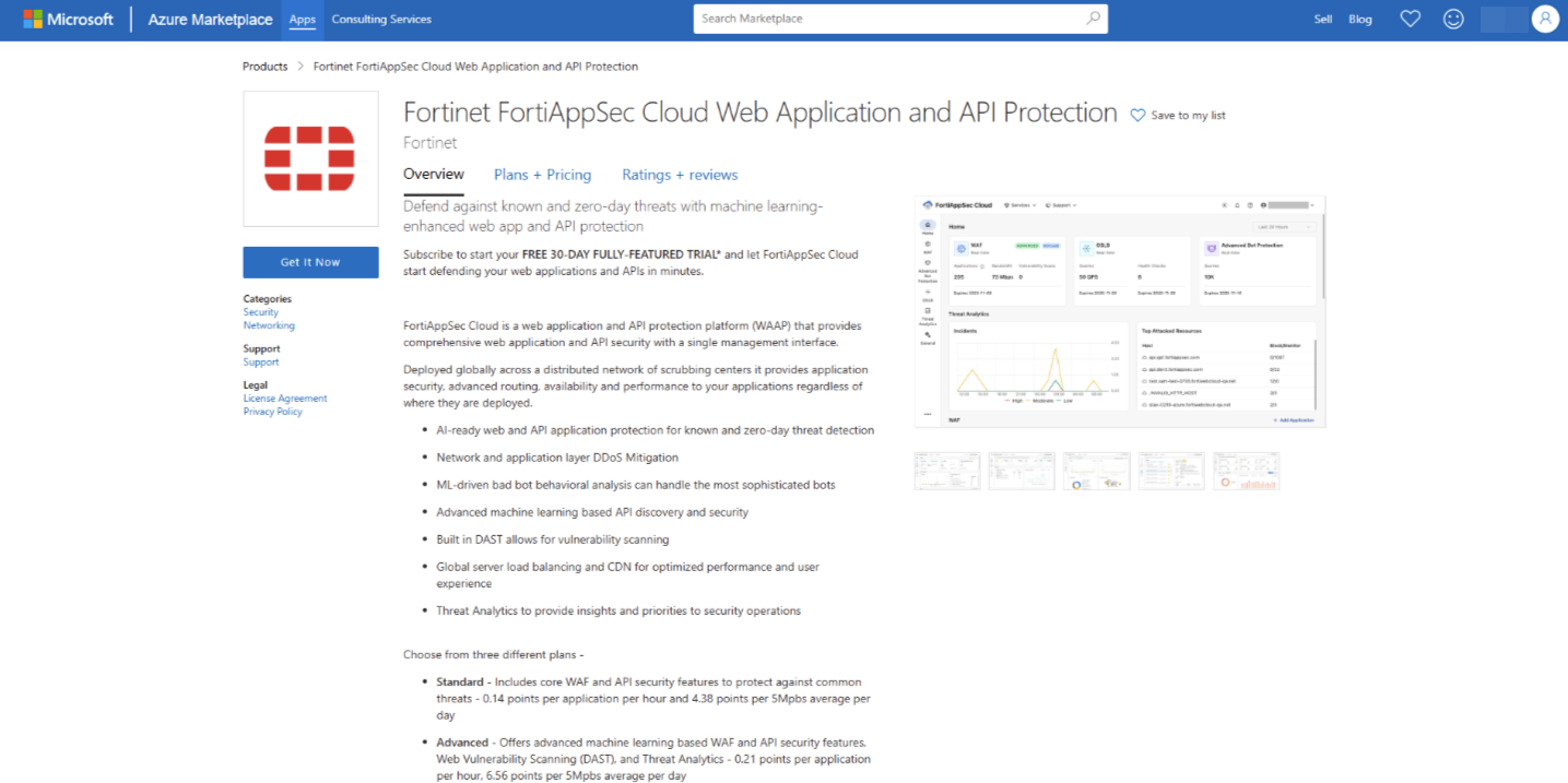 Subscribing on Azure Marketplace | FortiAppSec Cloud | Fortinet Document Library
