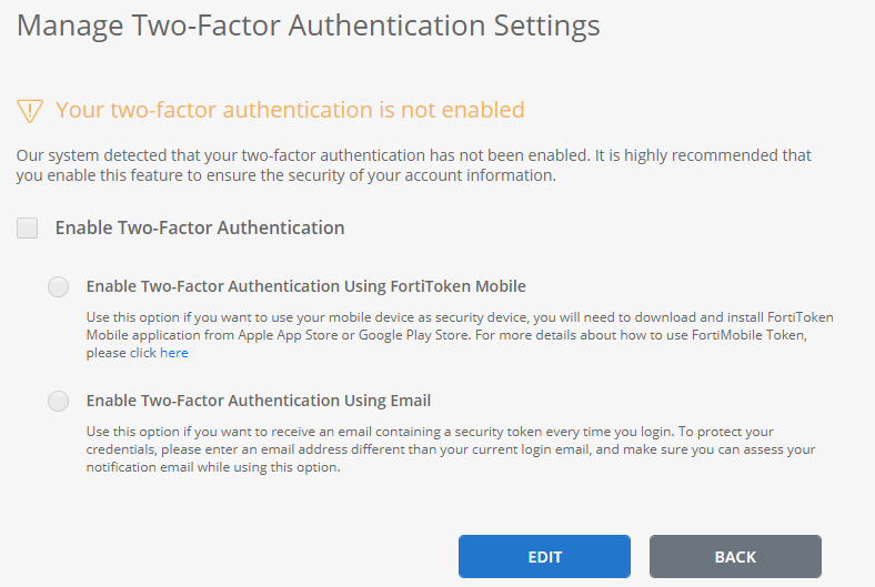 Two-Factor Authentication | FortiAppSec Cloud | Fortinet Document Library