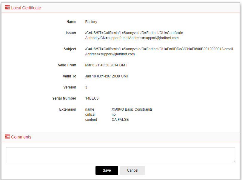 Managing local certificate | FortiDDoS 5.7.1 | Fortinet Document Library