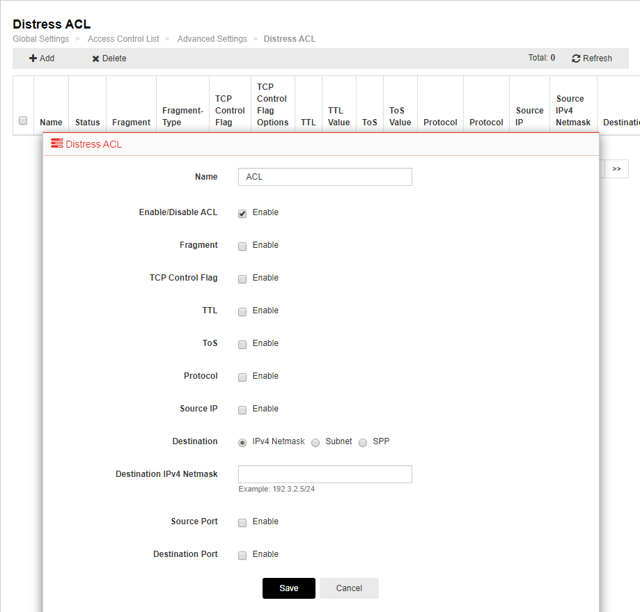 Configuring a global ACL policy | FortiDDoS 5.7.1 | Fortinet Document Library