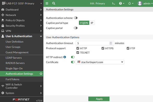 Configuring HTTPS Redirection | FortiGuest 1.3.1 | Fortinet Document Library