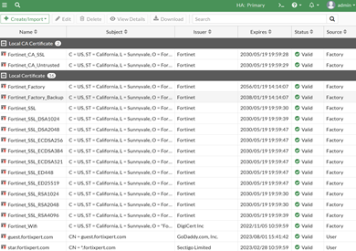 Importing Certificates | FortiGuest 1.1.0