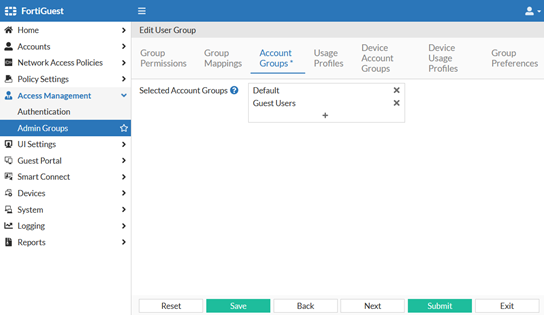 Assigning Account Groups and Usage Profiles | FortiGuest 1.3.1 ...