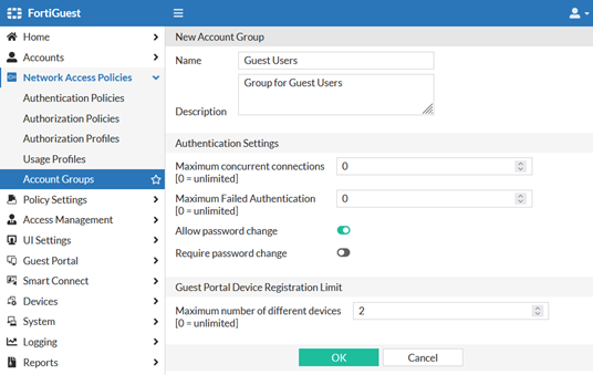 Creating an Account Group | FortiGuest 1.2.0 | Fortinet Document Library