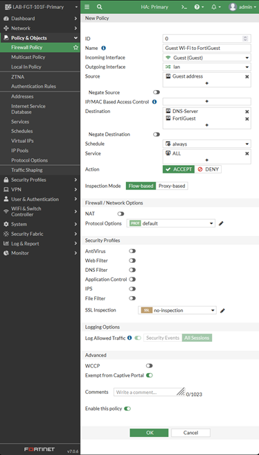 Creating Firewall Policies | FortiGuest 1.3.1 | Fortinet Document Library