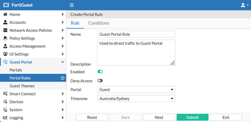 Creating Portal Rules | FortiGuest 1.3.1 | Fortinet Document Library