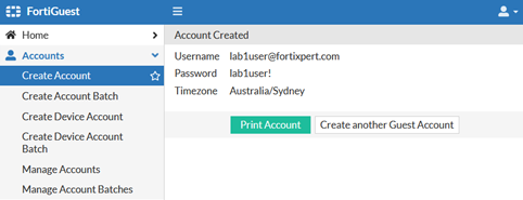 Creating Guest User Account | FortiGuest 1.1.0