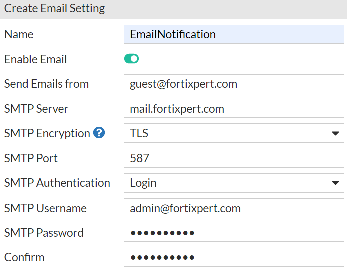 Setting the Email Server (optional) | FortiGuest 1.3.1 | Fortinet ...