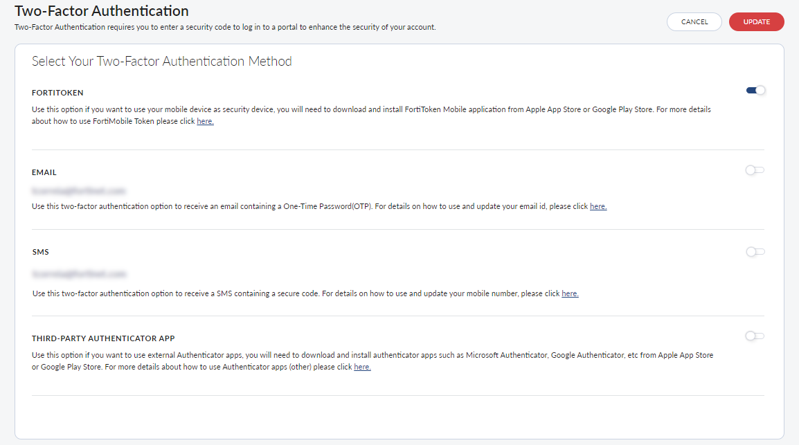 Switching Two-Factor Authentication methods | FortiCloud Services 25.1 ...