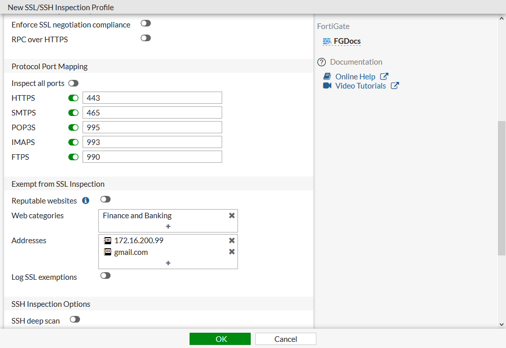 Deep inspection | FortiGate / FortiOS 6.4.9