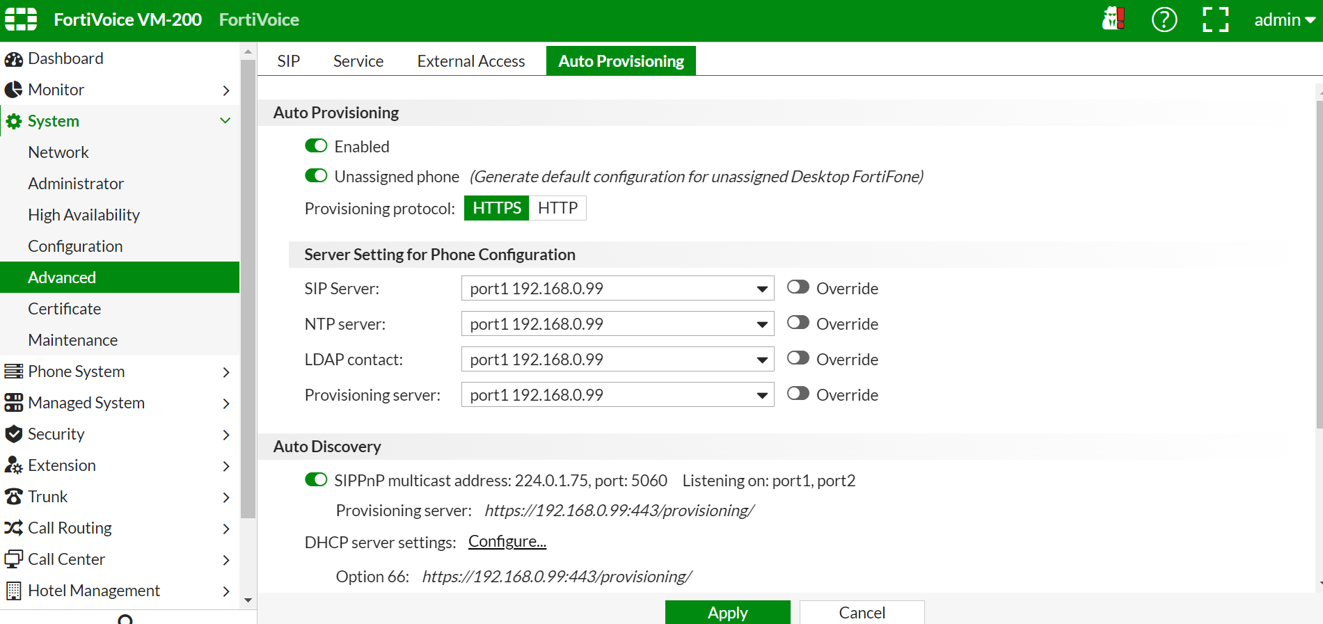 Configuring HTTP or HTTPS protocol support | FortiVoice 7.0.7 | Fortinet Document Library