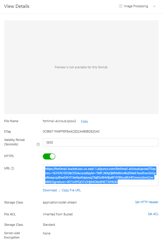 Uploading the Image File to Object Storage Service | FortiMail 7.6.0 | Fortinet Document Library