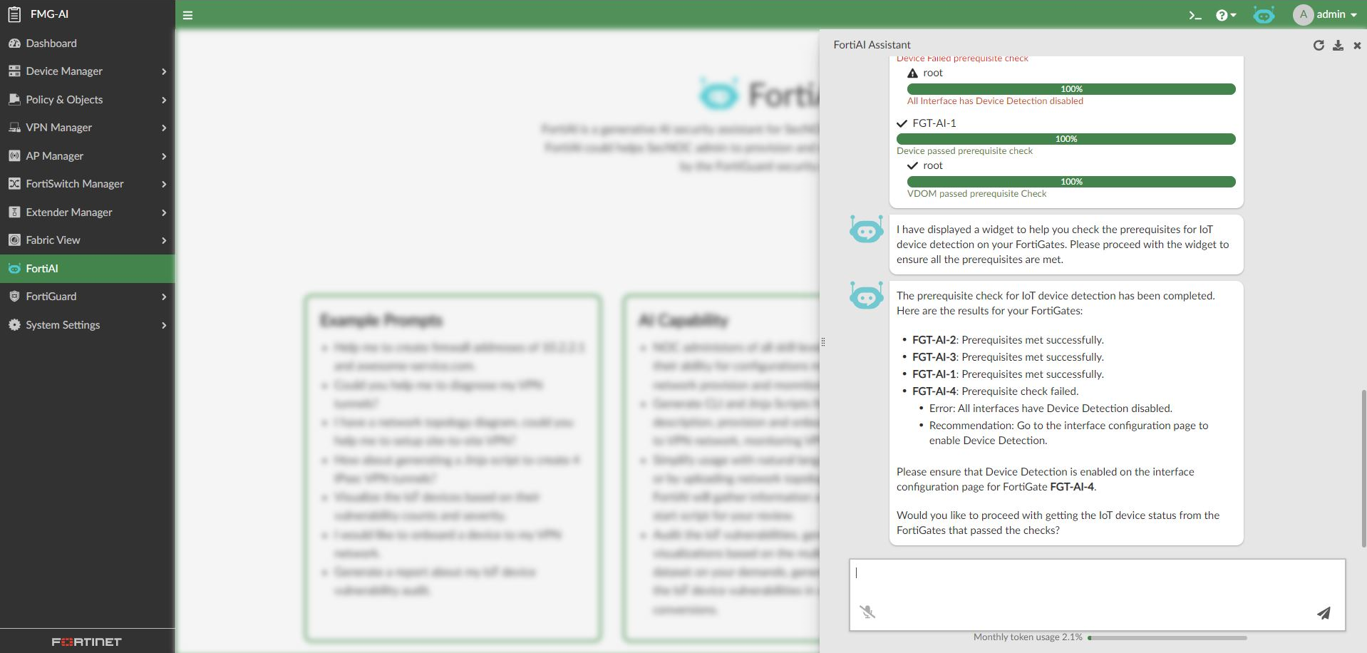 FortiAI example tasks | FortiManager 7.6.1 | Fortinet Document Library