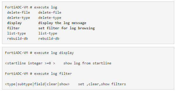 Display logs via CLI | FortiADC 7.2.6 | Fortinet Document Library
