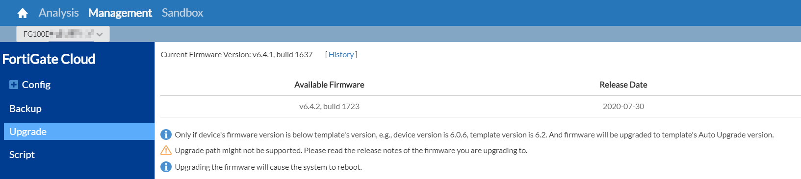 Upgrade | FortiGate Cloud 23.4.0 | Fortinet Document Library