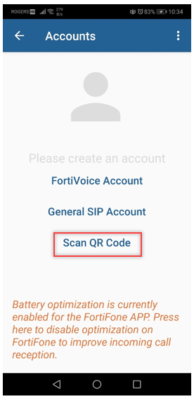 Adding a FortiVoice account using the QR code | FortiFone | Fortinet ...