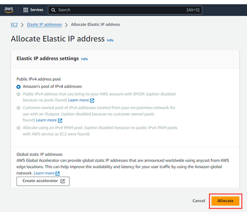 Allocating and associating elastic IP addresses with the public subnet | FortiVoice Public Cloud ...