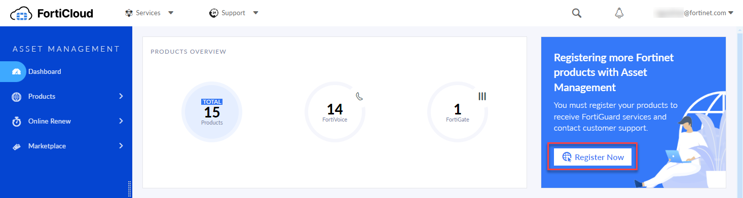 Registering the FortiGate VM and downloading the license file ...