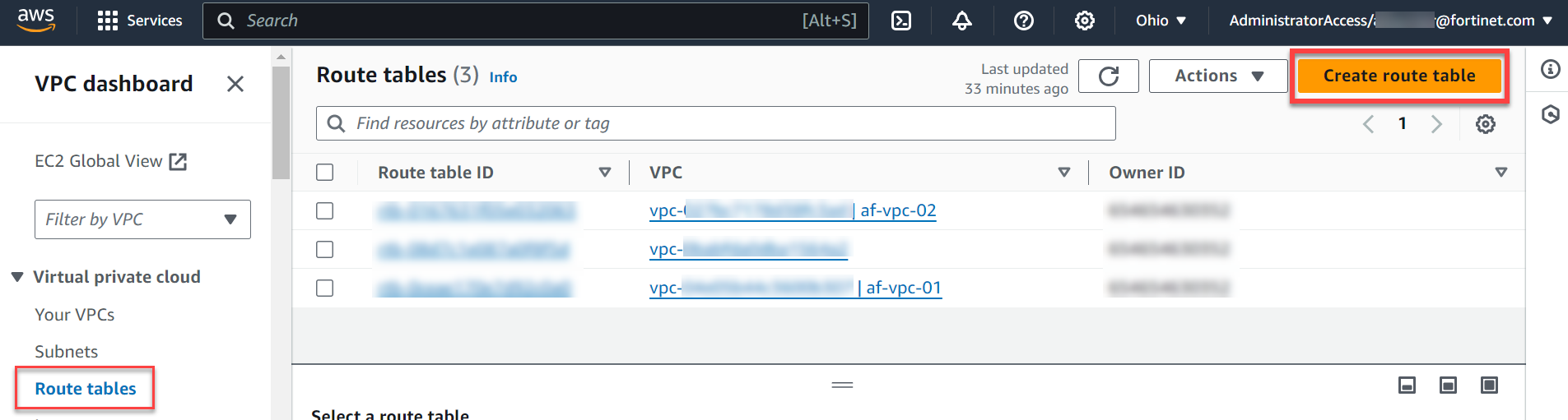 Creating route tables for public and private subnets | FortiVoice Public Cloud | Fortinet ...