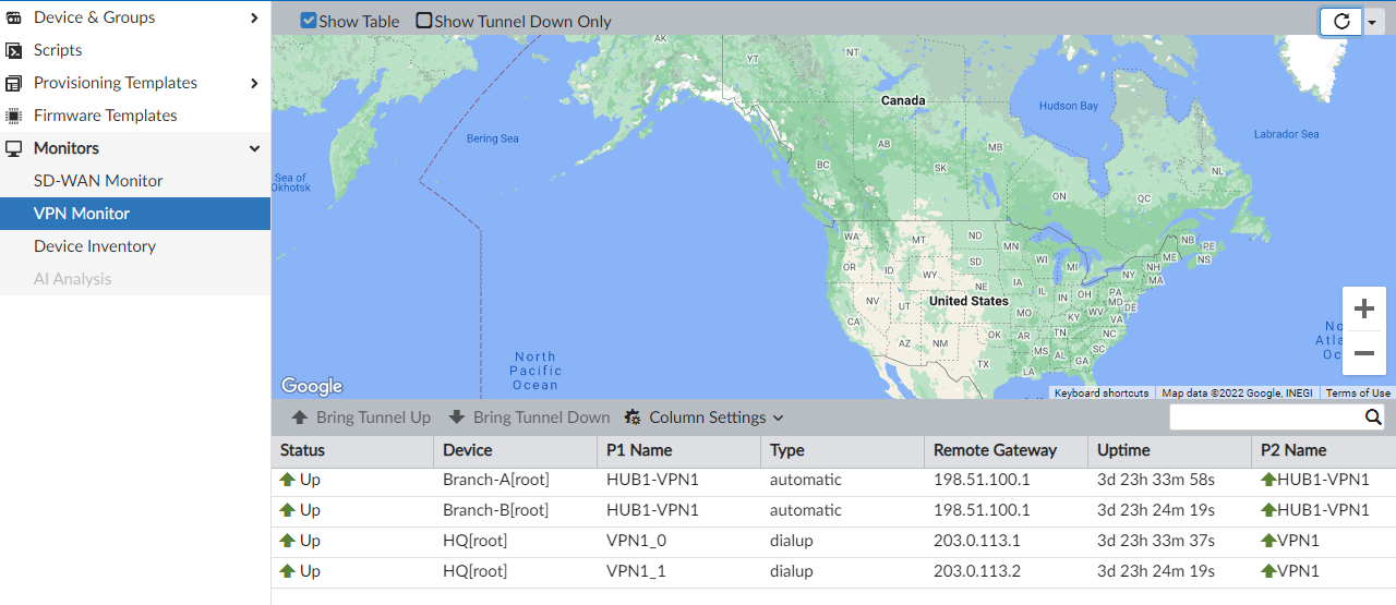 Verifying VPN template and tunnel status | FortiManager 7.2.3 ...