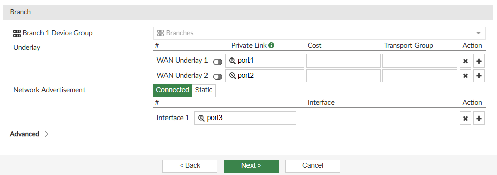 Run the SD-WAN overlay orchestration wizard | FortiManager 7.6.0 | Fortinet Document Library