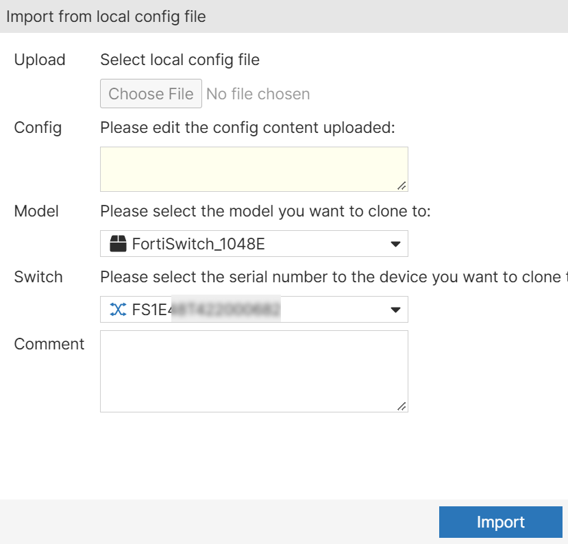 Importing and editing a configuration file | FortiLAN Cloud 23.2.0