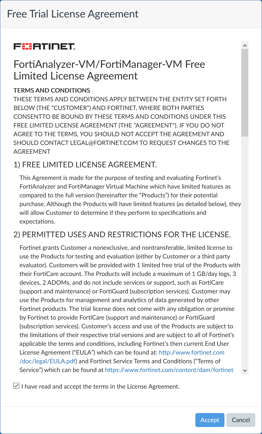 Activating a free trial of FortiAnalyzer VM | FortiAnalyzer 7.6.0 ...