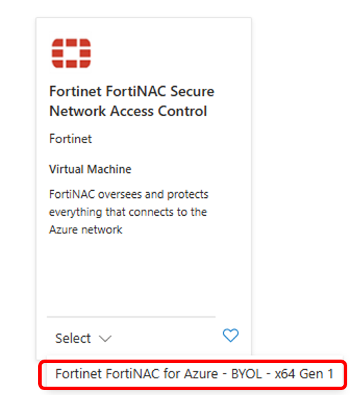 Step 1 (Option 1): Select the Image from Azure Marketplace | FortiNAC-F ...