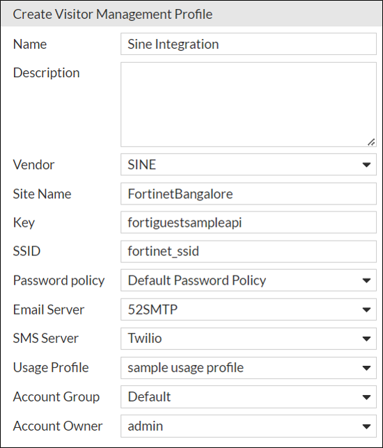 Adding Sine to FortiGuest | FortiGuest 1.3.1 | Fortinet Document Library