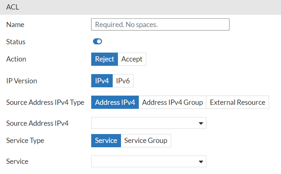 ACLs | FortiDDoS-F 7.0.3 | Fortinet Document Library