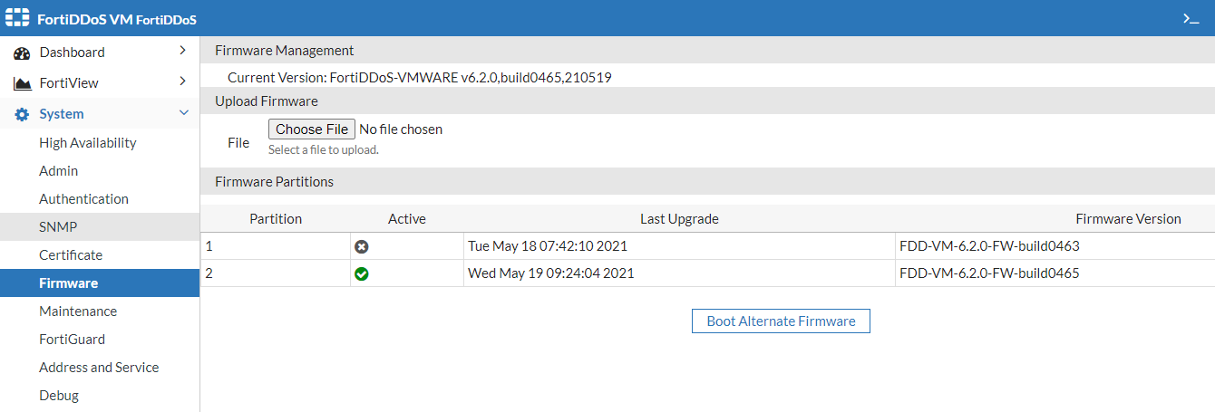 Updating firmware | FortiDDoS-F 7.0.3 | Fortinet Document Library