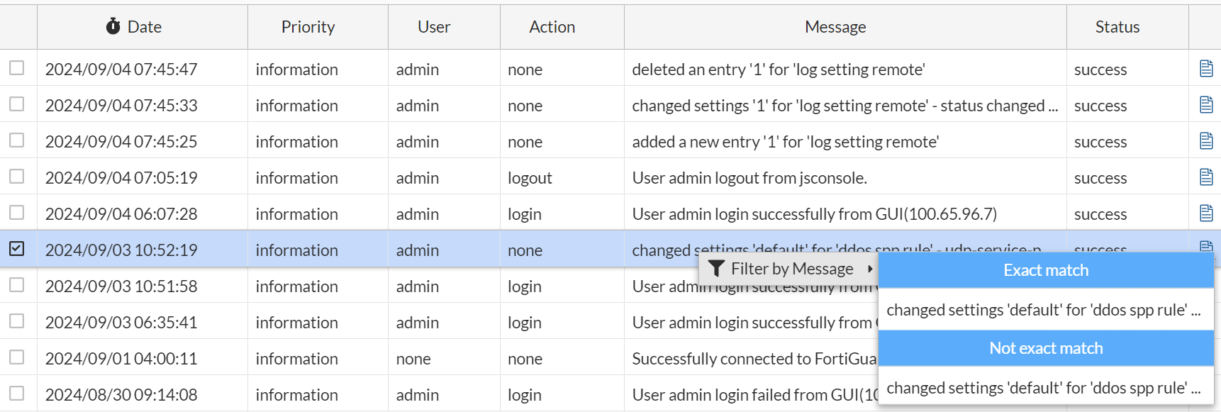 Using the event log table | FortiDDoS-F 7.0.3 | Fortinet Document Library