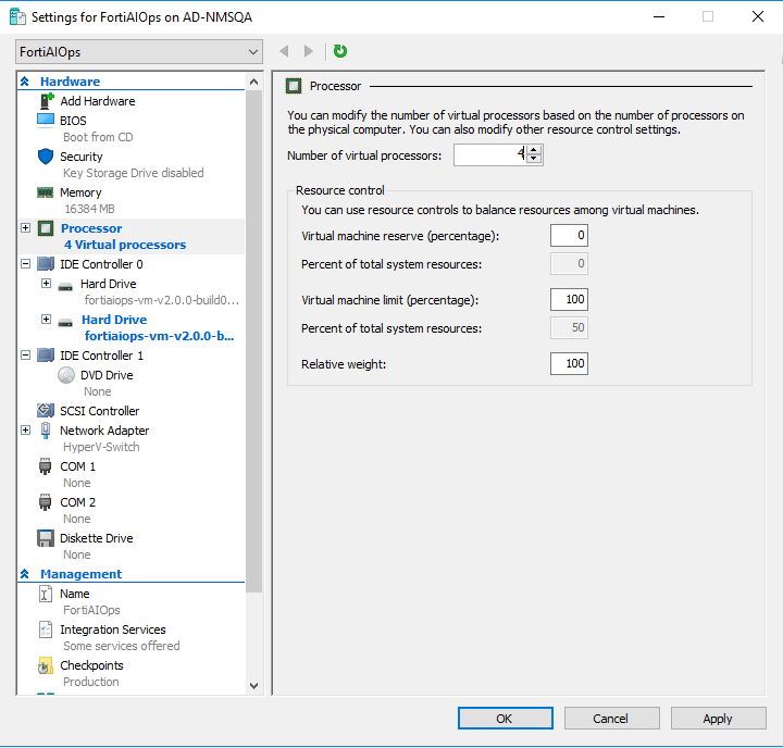 Installing FortiAIOps on Hyper-V | FortiAIOps 2.1.0 | Fortinet Document ...