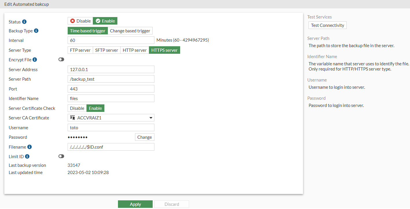 Backup | FortiPAM 1.3.1 | Fortinet Document Library