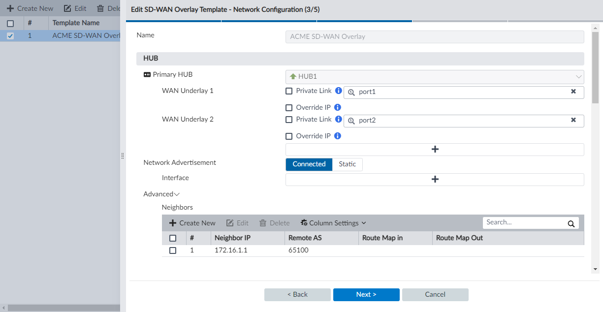 Creating an overlay template | FortiManager 7.2.0