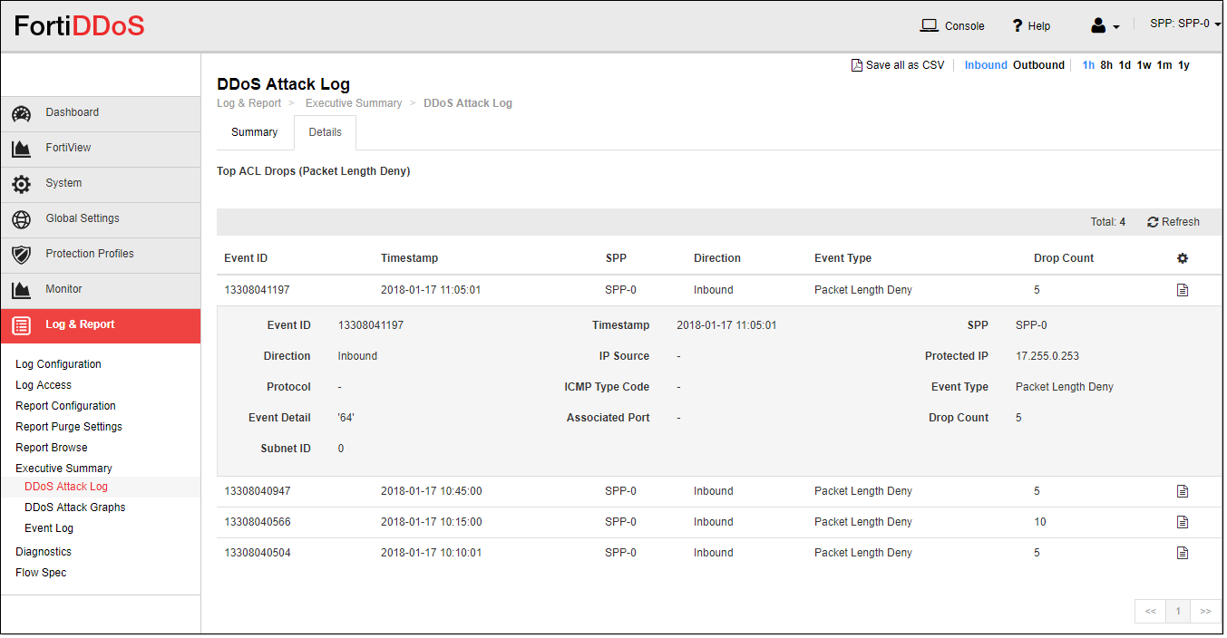 Using DDoS Attack Log dashboard or FortiView - Data analytics | FortiDDoS 5.6.1 | Fortinet ...