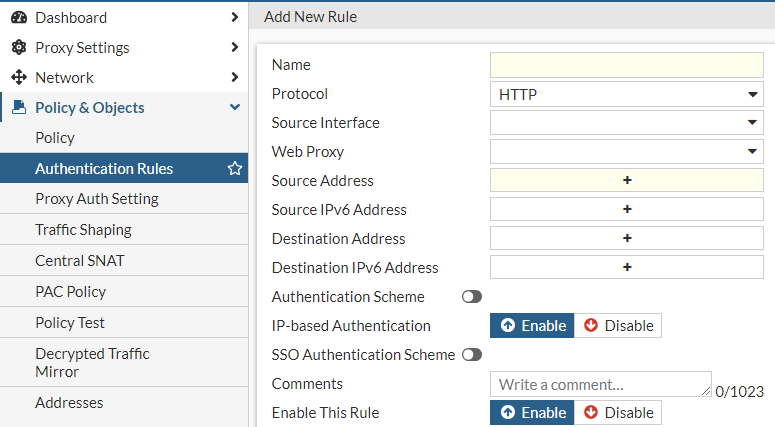Create or edit an authentication rule | FortiProxy 7.4.7 | Fortinet Document Library