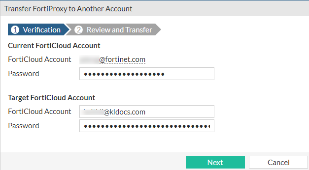 Transfer a device to another FortiCloud account | FortiProxy 7.4.7 ...