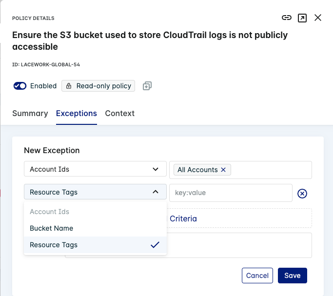 Add Compliance Policy Exceptions in the Lacework FortiCNAPP Console ...