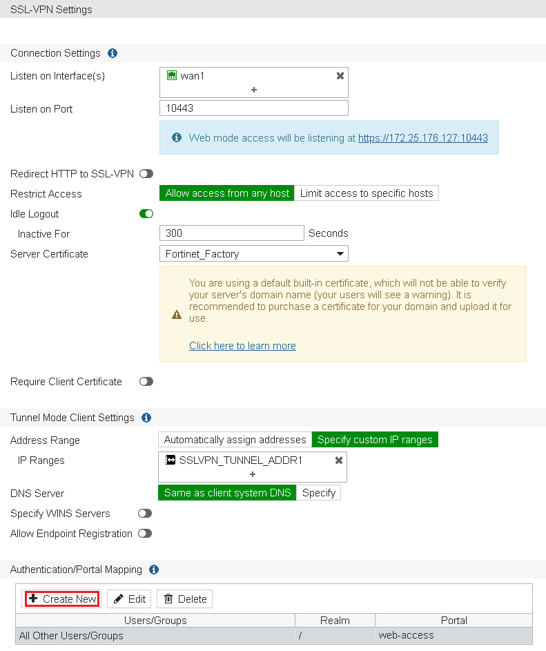 Configuring the SSL-VPN | FortiAuthenticator 6.6.0 | Fortinet Document ...