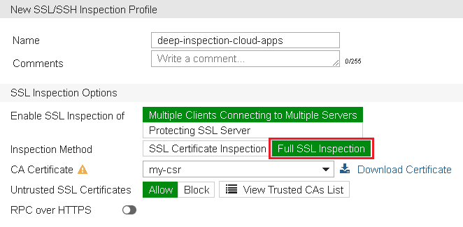Configuring full SSL inspection | FortiAuthenticator 6.6.0 | Fortinet ...