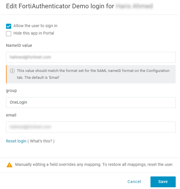 Granting user access to the application | FortiAuthenticator 6.6.0 ...