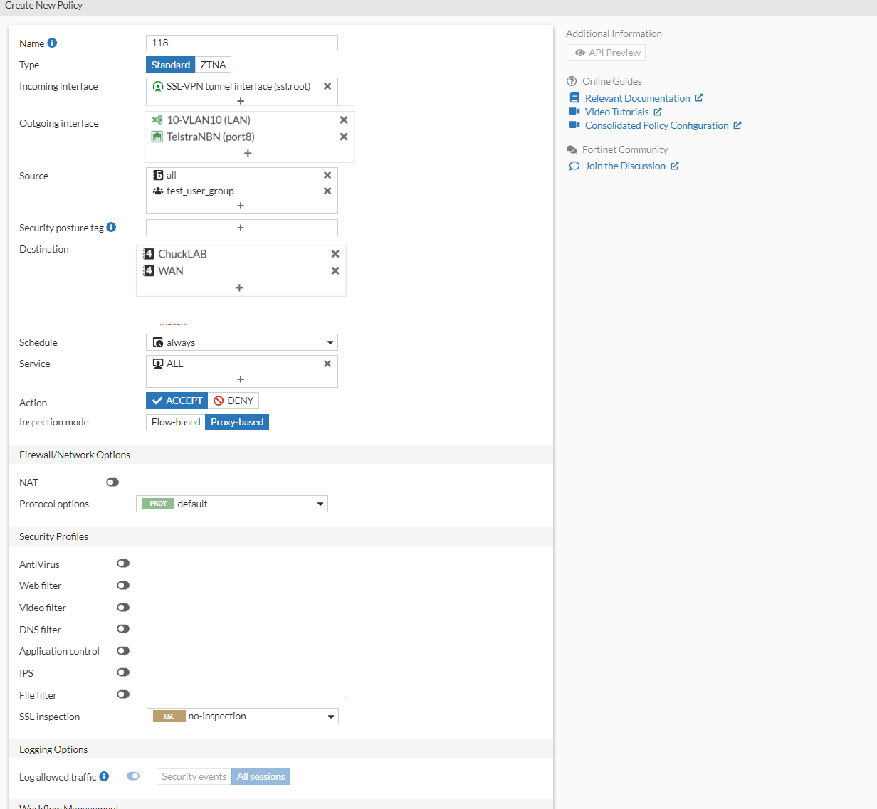 Creating a firewall policy for Agentless VPN traffic ...