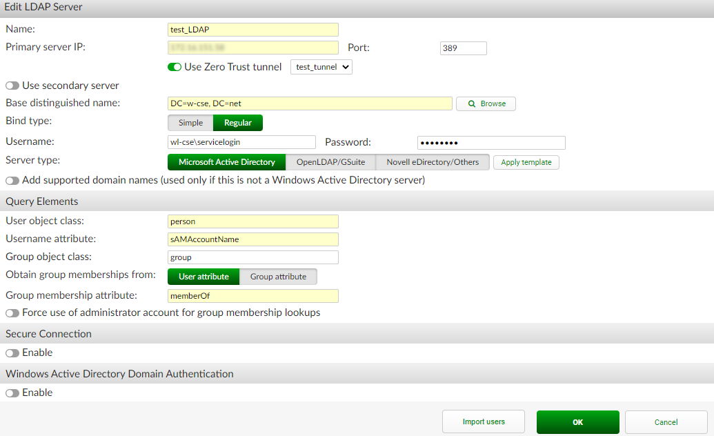 Configuring an LDAP server with zero trust tunnel enabled on FortiAuthenticator ...
