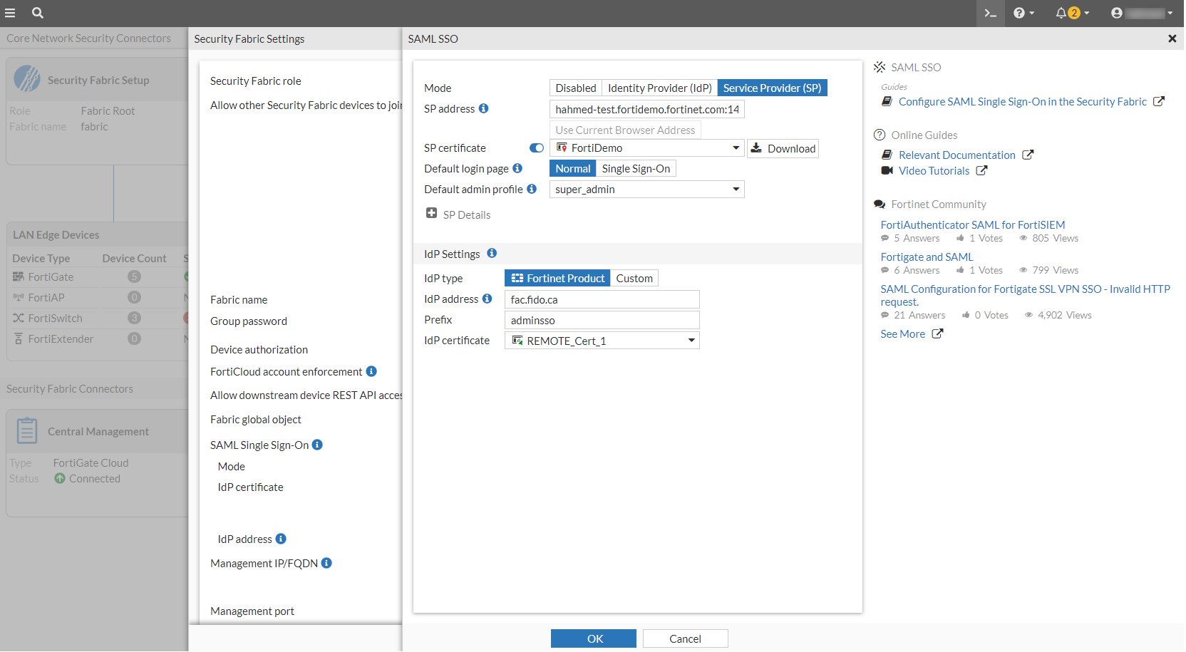 Configuring SAML on FortiGate | FortiAuthenticator 6.6.0 | Fortinet ...