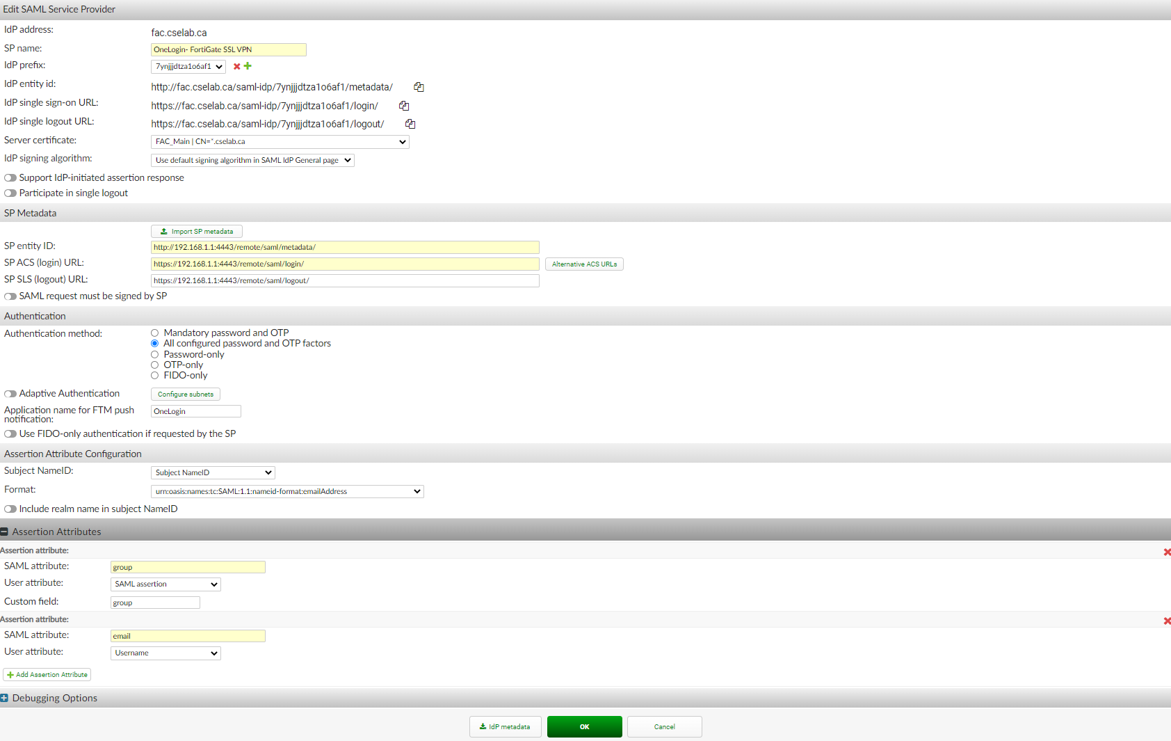 Configuring FortiGate SP settings on FortiAuthenticator ...