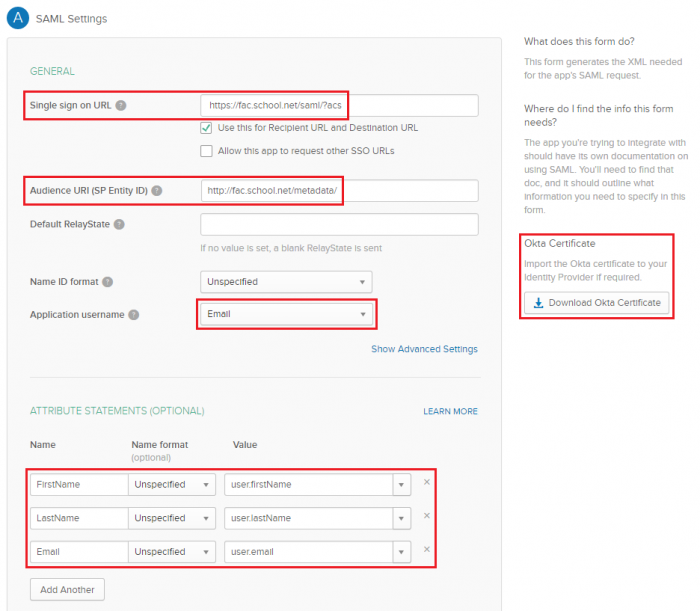 Configuring the Okta developer account IdP application ...