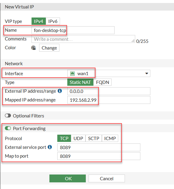 Create virtual IP addresses on FortiGate | FortiVoice 7.2.1 | Fortinet Document Library